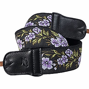 Purple Flower Camera Strap - 2"Wide with Double Layer Cowhide Head,Pure Cotton Embroidery Camera Shoulder Straps,Adjustable Camera Neck Strap for All DSLR / SLR Cameras, Best Gifts for Photographers