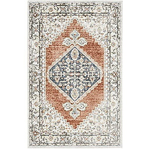 Nourison Astra Machine Washable Persian Grey/Orange/Multi 3'3" x 5' Area -Rug, Easy -Cleaning, Non Shedding, Bed Room, Living Room, Dining Room, Kitchen (3x5)