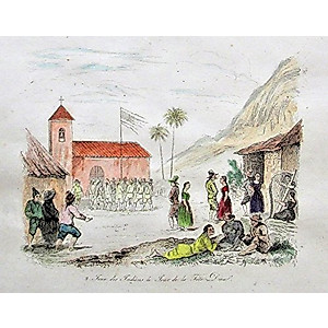 Antique Copperplate Engraving: A Ranch and an Indian Town