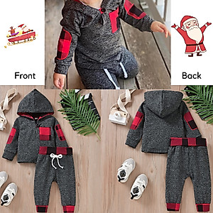 Aalizzwell Toddler Little Boys Sweatsuit Buffalo Plaid Fall Winter Christmas Outfits Xmas Clothes Long Sleeve Hoodie Sweatshirt Pants Set 5T