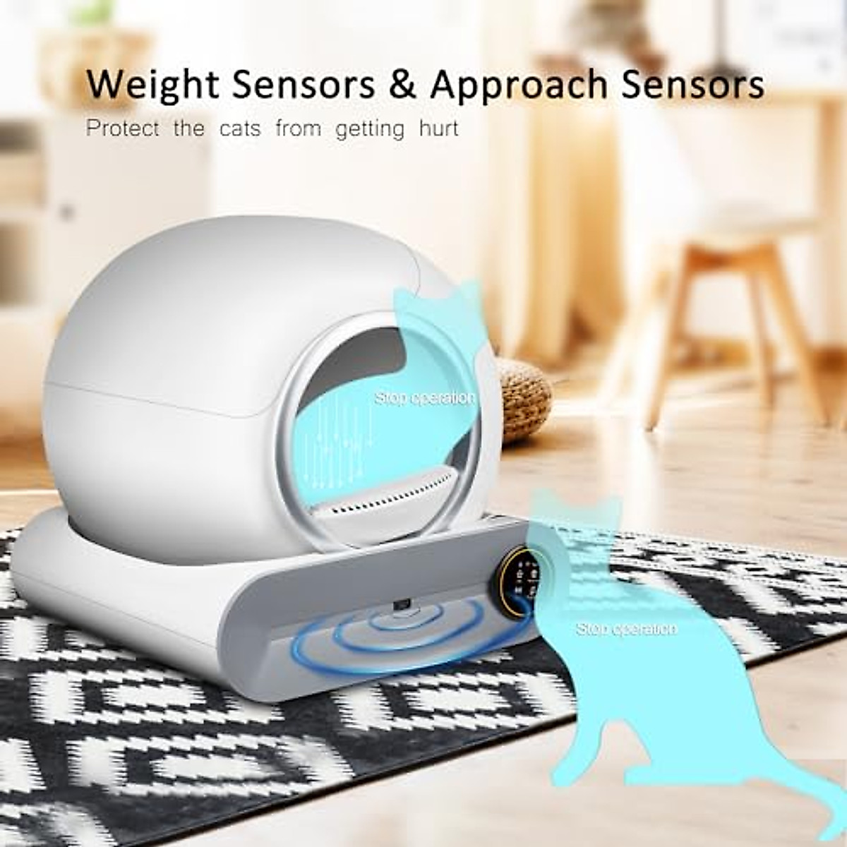 (2024) DuckSky Self Cleaning Cat Litter Box, 65L+9L Extra Large Automatic Litter Box for Multiple Cats, Features negative ion Sterilization and Deodorization, APP Control, and Health Monitor.(White)