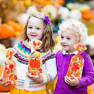 DIYASY Fall Cellophane Treat Bags,120 Pcs Autumn Maple Leaves Pumpkin Candy Bags with Twist Ties for Thanksgiving Party Favor and Holiday Goodies Wrapping