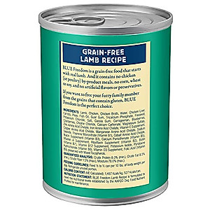 Blue Buffalo Freedom Grain Free Natural Adult Wet Dog Food, Lamb 12.5oz cans (Pack of 12)