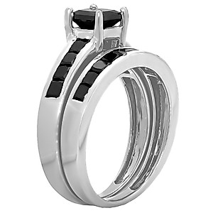 Dazzlingrock Collection 2.35 Carat (ctw) Sterling Silver Princess Black Diamond Bridal Engagement Ring Set, Size 6.5