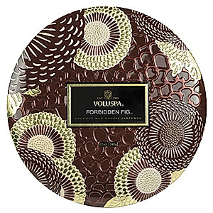 Voluspa Forbidden Fig Candle | 3 Wick Tin | 12 Oz | Coconut Wax + 100% All Natural Wicks for Cleaner Burn
