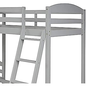 STP-Y Twin Over Twin Bunk Bed with 2 Ladders, Twin L-Shaped Bunk Bed and Loft Bed with Full-Length Guardrail, 3 Solid Wooded Bed Frames for Kids (Gray)