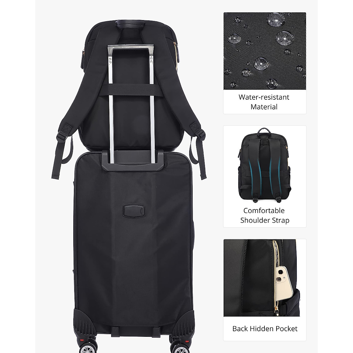 LOVEVOOK Laptop Backpack Women, Stylish Book Bag with USB Charging Port, Travel Notebook Backpack fits 15.6" Computer, for College Work Commute, Black