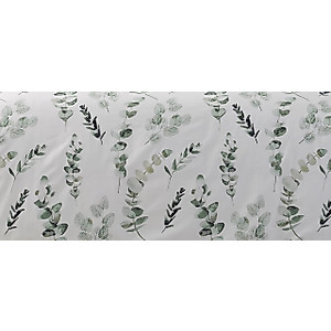 Pointehaven 3 Piece Bedding Duvet Set with Button Closure 250 Thread Count 100% Combed Cotton Green Eucalyptus Printed Duvet Set with Tie-Backs All Season Full/Queen