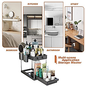 XIBALAGA Under Sink Organizer,2 Tier Under Sink Organizers And Storage For Kitchen Bathroom,Under Sink Cabinet Organizer，Multi-purpose Stable And Sturdy Countertop Organizer (black one sliding)