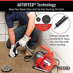 RIDGID PowerClear 120-Volt Drain Cleaning Machine Kit for Tubs, Showers, and Sinks,Red