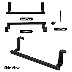 2 Packs Over The Door Towel Rack, TACYKIBD Stainless Steel Towel Holder and Washcloth Rack, 9in Over The Cabinet Hand Dish Towel Bar for Bathroom Kitchen Living Room Bar Holder Cupboard Black