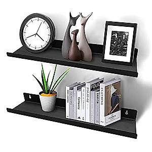 OFILLES 2Pcs Black Metal Wall Shelves, Floating Shelf Wall Storage, Book Shelves for Bedroom, Living Room, Bathroom, Kitchen.