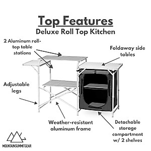 MOUNTAIN SUMMIT GEAR Deluxe Roll Top Kitchen Table for Camping made with Weather-Resistant Aluminum (by Caddis Sports Inc.)