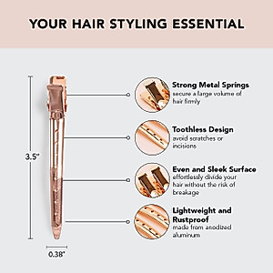 Kitsch Metal Duck Billed Hair Clips - Hair Styling Clips for Sectioning, Cutting, Coloring, Blow Drying and Makeup | Salon Quality Accessories - 6pcs (Rose Gold)