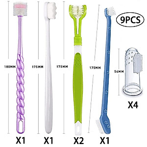 AZOFFYIU Dog Toothbrush Set, Triple Head Dog Toothbrushes, Double Head Toothbrush,Finger Rubber Toothbrushes,Multi-Angle Dental Cleaning Brushes for Dog Cat Oral Dental Health