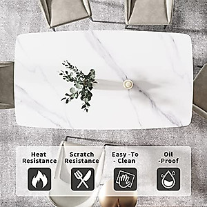 Modern Dining Table, White Sintered Stone Tabletop Dining Table with X-Shaped Solid Carbon Steel Base, 70.8" Rectangular Dining Room Table for 6-8