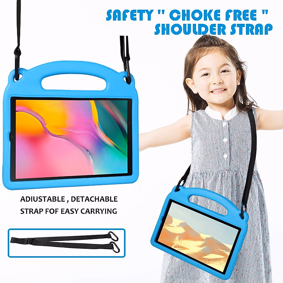 FIREVASE Tablet Case for Samsung Galaxy Tab A 10.1 Inch (2019), ONLY FIT SM-T510/SM-T515, EVA Shock Proof Light Weight Professional Kids Case, with Handle Built-in Bracket & Shoulder Strap (Blue)