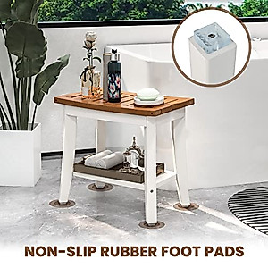 Giantex Shower Bench HDPE Waterproof - Bath Spa Seat with Storage Shelf, Non-Slip Rubber Foot Pads, 2-Tier Heavy Duty Shower Stool Foot Rest Step for Shaving Legs Bathroom