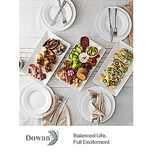 DOWAN 12" Rectangle Plates Set of 4 & 14" Serving Platter Set of 3