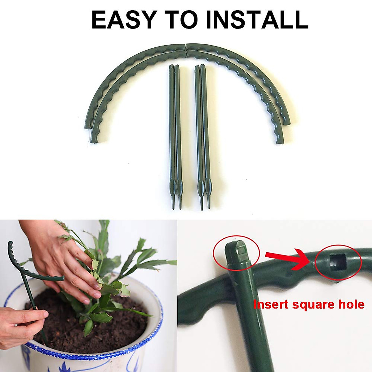 10 Pack Plant Support Plant Stakes, Metal Half Round Plant Support Ring Plastic Plant Cage Holder Flower Pot Climbing Trellis for Small Plant Flower Vegetable,Indoor Leafy Plants(5.7 x 5.9inch)