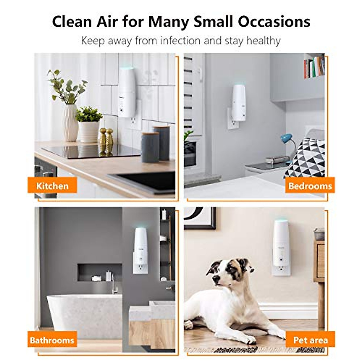 Plug In Air Purifiers for Home | UV Light Sanitation for Rooms | Ozone Deodorizer for Odor from Pets, Diapers, Room Freshener | Auto Mode 1h/2h/4h Timer