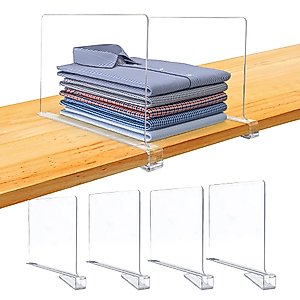 SC Shiza Care Clear Acrylic Shelf Dividers for Closet Organization,Plastic Shelve Divider, Clothes Dividers for Clothes Purses Separators in Bedroom, Kitchen and Office Shelves (4 Pack)