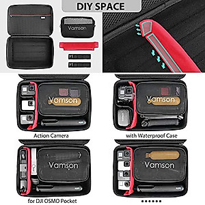 Vamson Large Carrying Case for GoPro Hero 11 10 9 8 7 6 5 4 3/DJI Osmo Action/AKASO/APEMAN/Insta360 One X Camera and Accessories, Hard PU Shell DIY Protective Travel Case Storage Bag Outdoor VP808