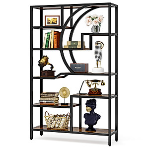 Tribesigns 69" Tall Bookshelf, Industrial 6-Tier Etagere Bookcase, Freestanding Open Book Shelves, Wood Storage Display Shelving Unit with 9 Open Shelves for Home Office, Rustic Brown