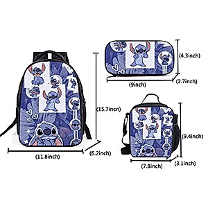 ERUABDB Backpack 3 Piece Set School Bag Bookbag with Lunch Box And Pencil Case Set for Boys Girls One size
