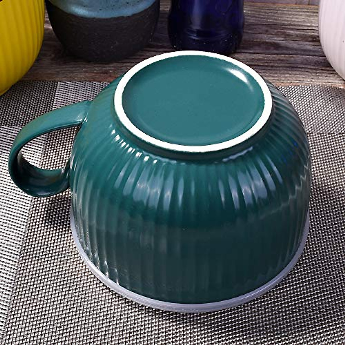 BOSILI Ceramic Bowl with Lid & Handle, 24 OZ Porcelain Soup Noodle Bowl with Lid, Microwave for Instant Noodle Sara, Cereal Bowl(Green)