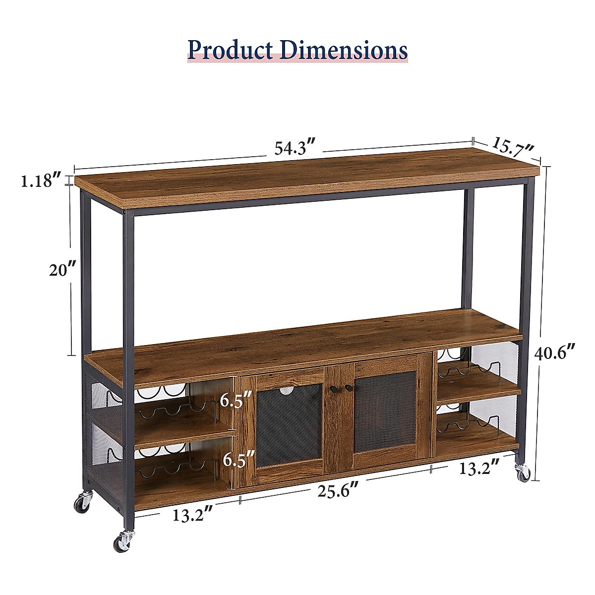 Tatub 54.3'' Wine Bar Cabinet for Liquor, Coffee Bar Cabinet Buffet Sideboard with Storage Compartment for Kitchen, Dining Room, Farmhouse(Hazelnut Brown)