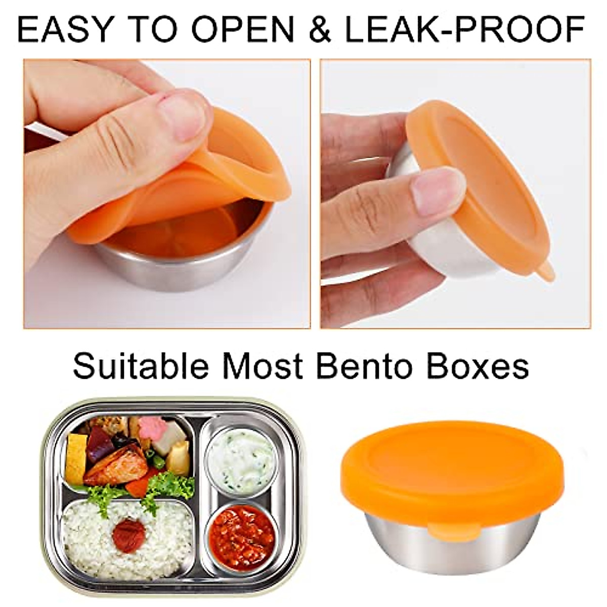 Salad Dressing Container To Go, DIGHEIGG Leakproof Sauce Cups Lunch Box Containers Stainless Steel Condiment Containers with Lids Bento Box Accessories for Snacks, Nuts, 1.6 oz, 2 Pack