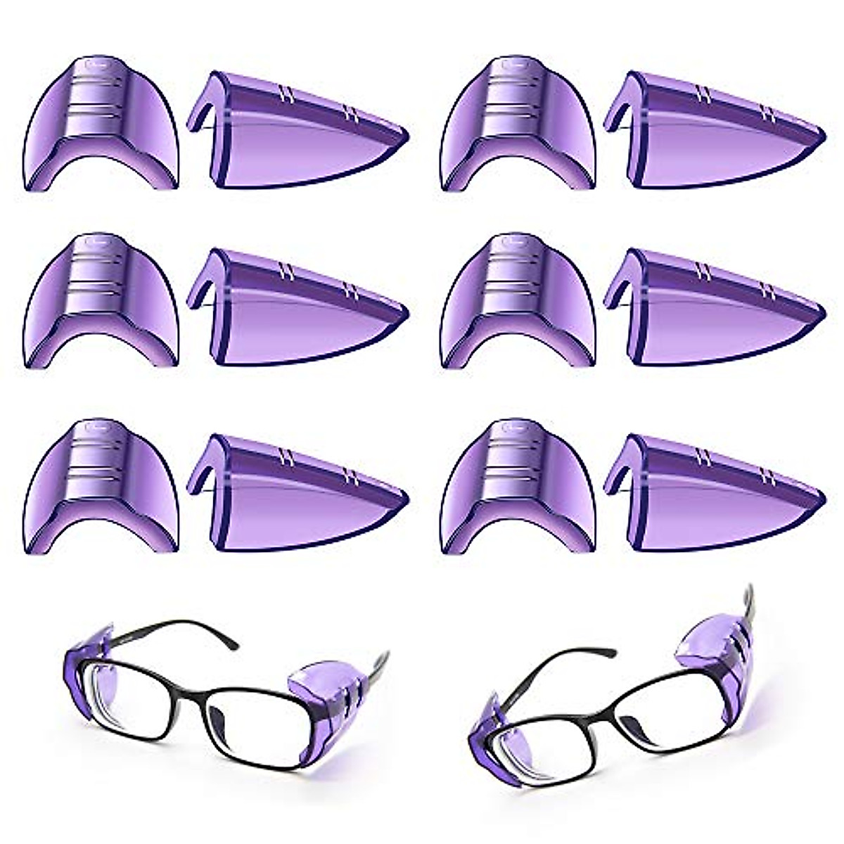 tchrules 6 Pairs Safety Eye Glasses Side Shields, Slip On Side Shields for Safety Glasses, Double Hole, Fits Most Safety Eyeglasses (Purple)