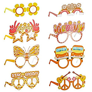 Spiareal 24 Pcs Groovy Retro Hippie Boho Paper Glasses Groovy Party Decorations Groovy Hippie Glasses Funky Sunglasses Hippie Party Paper Eyeglasses for Birthday Baby Shower Retro Party Decorations
