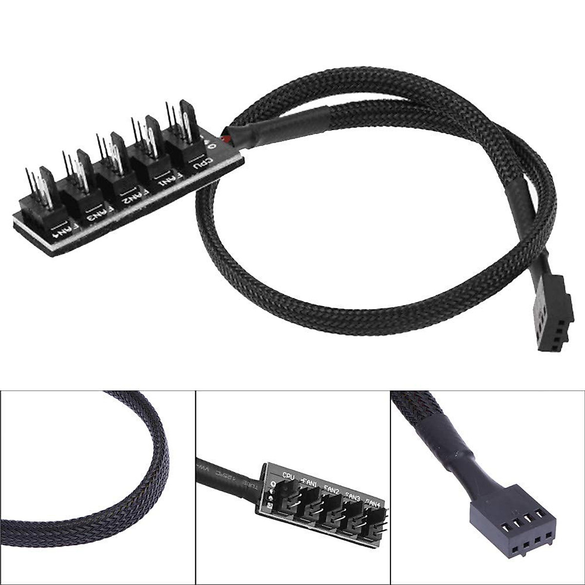 PWM Fan Hub PC 5 Way Splitter Sleeved PWM Fan Splitter Hub Adapter Cable for 12V Desktop Computer Cooler Case Fans 4-Pin & 3-Pin 14 inches (2 Pack) TeamProfitcom
