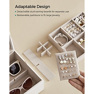 SONGMICS 2-Layer Jewelry Box, Jewelry Organizer with Handle, Removable Jewelry Tray, Jewelry Storage, Floating Effect, 8.1 x 9.4 x 4.3 Inches, Gift Idea, White UJBC165W01