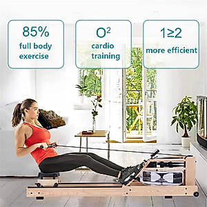 Water Rowing Machine Walnut Wooden Rower for Home Use with LCD Monitor Indoor Cardio Machine Strength Training Exercise Equipment Workout Sports Fitness 440LB Max Capacity