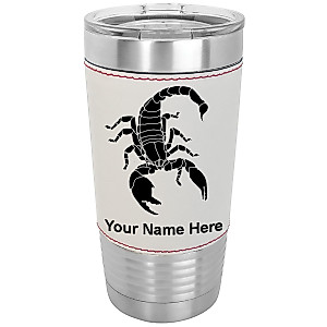 LaserGram 20oz Vacuum Insulated Tumbler Mug, Scorpion, Personalized Engraving Included (Faux Leather, Baseball Style)