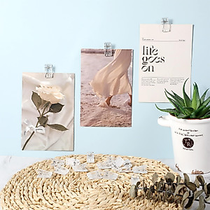 50pcs Commands Clips for Hanging Self Adhesive Clear 1inch Tapestry Hanger for Wall Tapestry,Photo,and Poster Hanging Wall Clips for Hanging, Acrylic Adhesive Clips ，Commands Spring Clips