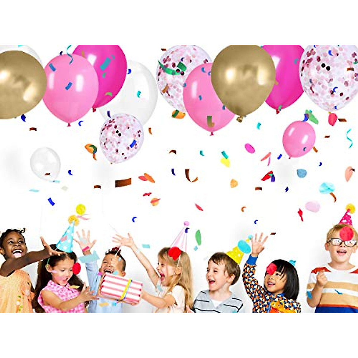 Pink Gold Confetti Latex Balloons, 50pcs 12 inch Pink and Gold Metallic White Balloons for Birthday Wedding Baby Shower Party Decorations