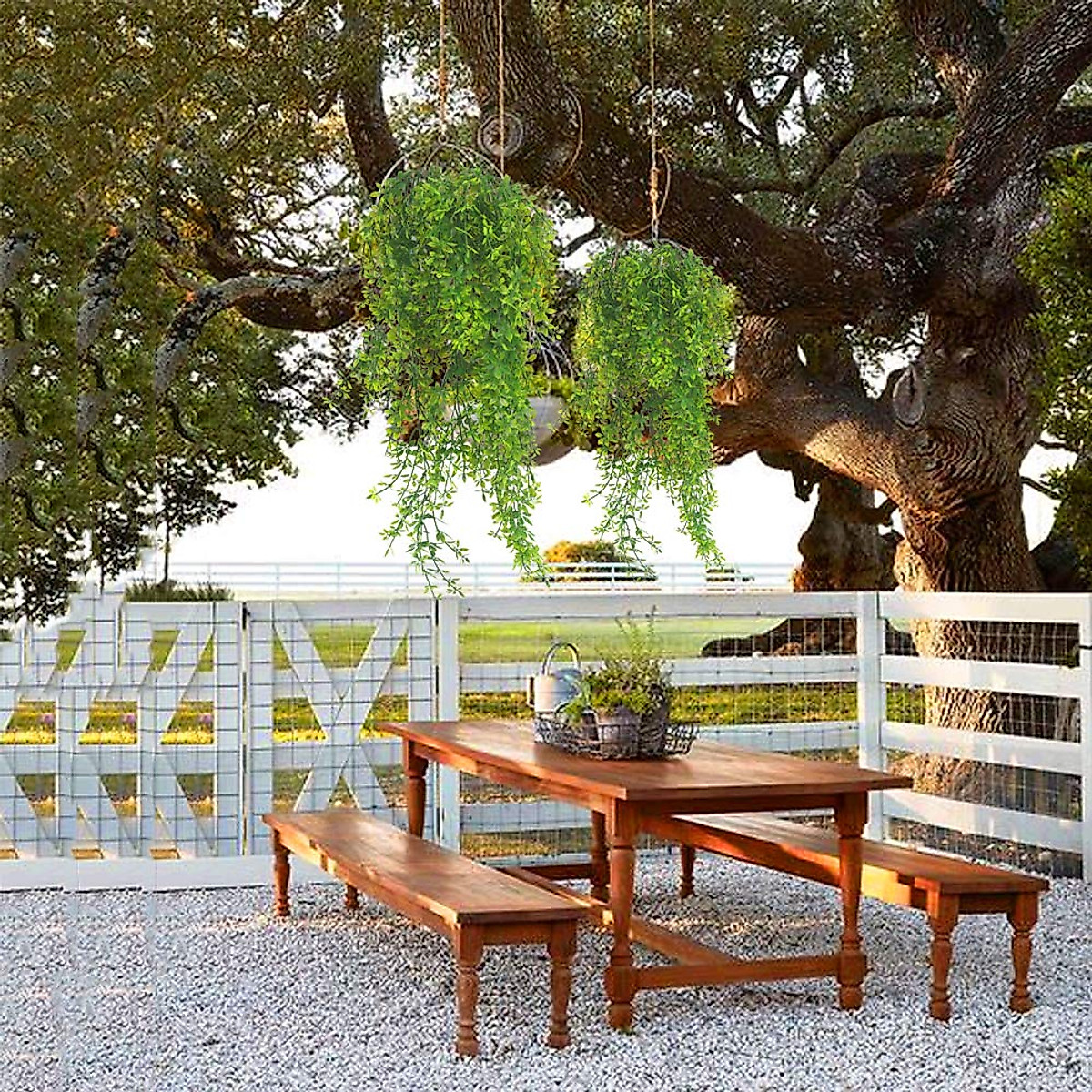 MHMJON 2Pcs 32.67 Inches Artificial Hanging Plants Outdoor UV Resistant Plastic Fake Hanging Boston Fern Vines for Wall Indoor Hanging Baskets Kitchen Home Garden Wedding Garland Decor