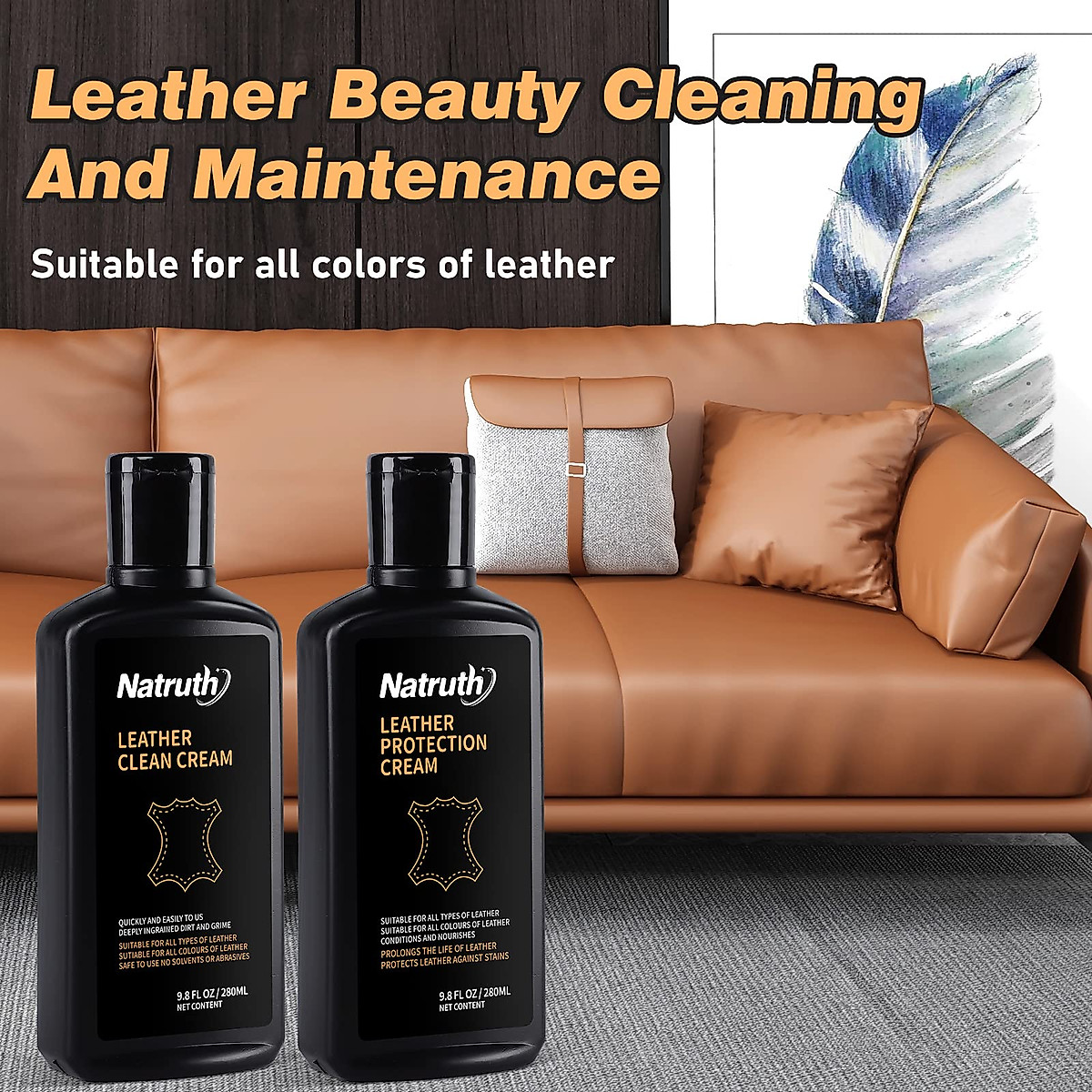 NATRUTH Leather Care Kit with Sponges, Leather Cleaner and Leather Conditioner, Leather Furniture Cleaner for Leather Sofas Car Seats, All Leather Items