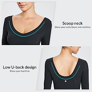 BALEAF Nuleaf Scoop Neck Long Sleeve Crop Top for Women Slim Fit Workout Shirts Tight Base Layer Athletic Gym Casual Black M