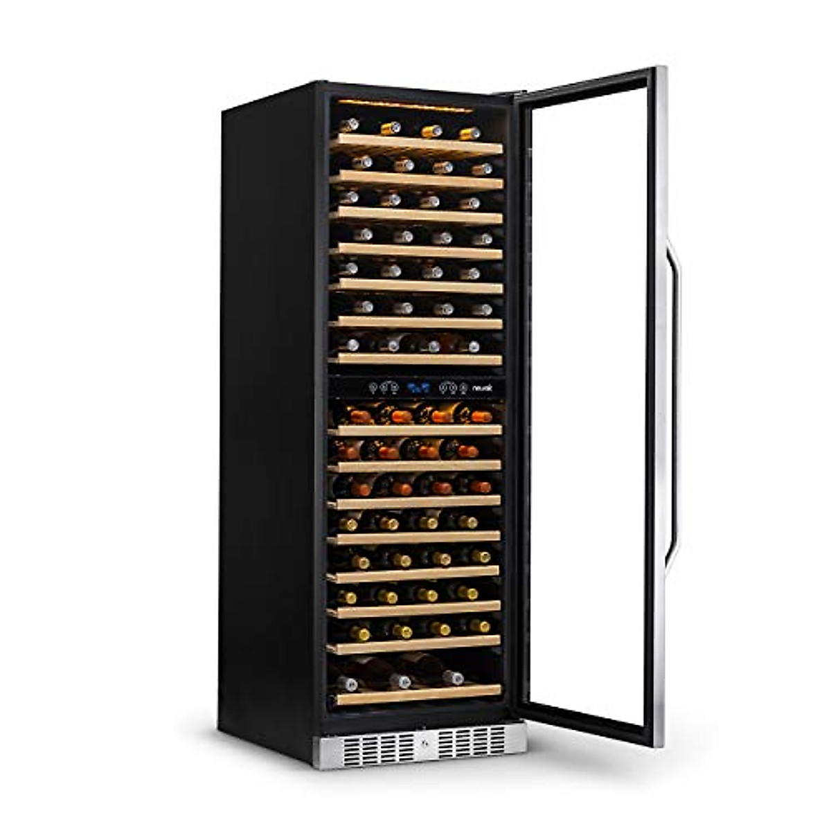 NewAir 24" Wine Cooler Refrigerator, Large 160 Bottle Built-in or Freestanding Dual Zone Wine Cellar in Stainless Steel with Precision Thermostat, and Full Extension Beechwood Shelves