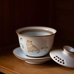 150ml Ceramic Gaiwan Filters Cat Pattern Porcelain Tureen Tea Cup Bowl Tea Set Accessories