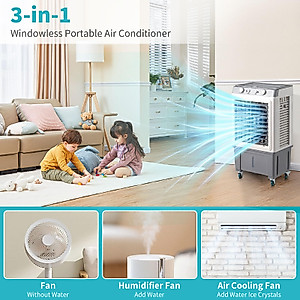 Winado Portable Swamp Cooler w/Wheels, 2353 CFM Evaporative Air Cooler w/ 8 Gallon Water Tank, 3-in-1 Cooling Fan with 3 Speed & Auto Oscillation & 1H Timer for Home & Commercial 80W