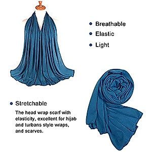 4 Packs Stretch Jersey Turban Head Wrap Scarf African Headwraps for Women Head Wraps Long Hair Scarf Ultra Soft Breathable Solid Color Turban Tie Large Headband (Black Dark Grey Light Brown Blue)