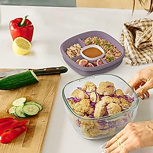 Bentgo® Glass All-in-One Salad Container - Large 61-oz Salad Bowl, 4-Compartment Bento-Style Tray for Toppings, 3-oz Sauce Container for Dressings, and Built-In Reusable Fork (Lavender)