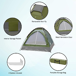 2-Person Camping Tent - Shelter with Rain Fly and Carrying Bag - Lightweight Outdoor Tent for Backpacking, Hiking, and Beach by Wakeman (Green)