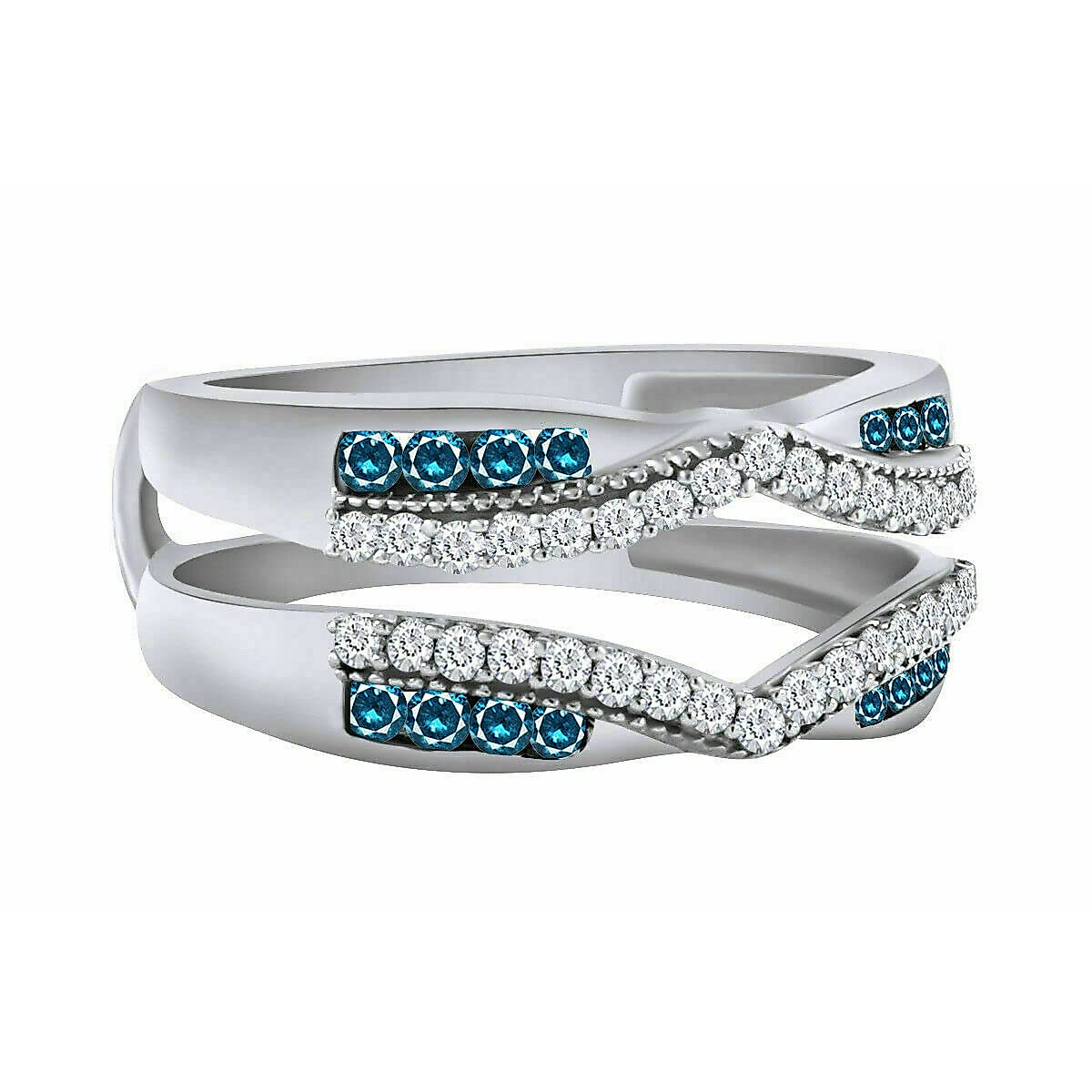 Purple Star 14K White Gold Plated Engagement Diamond Created Blue & White Diamond Wrap Wedding Ring Band Guard Enhancer 925 Sterling Silver (9)